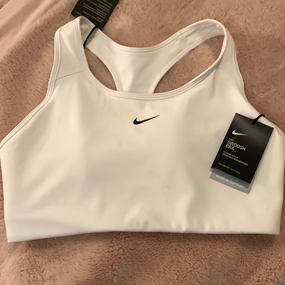 Nike | Intimates & Sleepwear | Brand New Nike White Swoosh Sports Bra ...